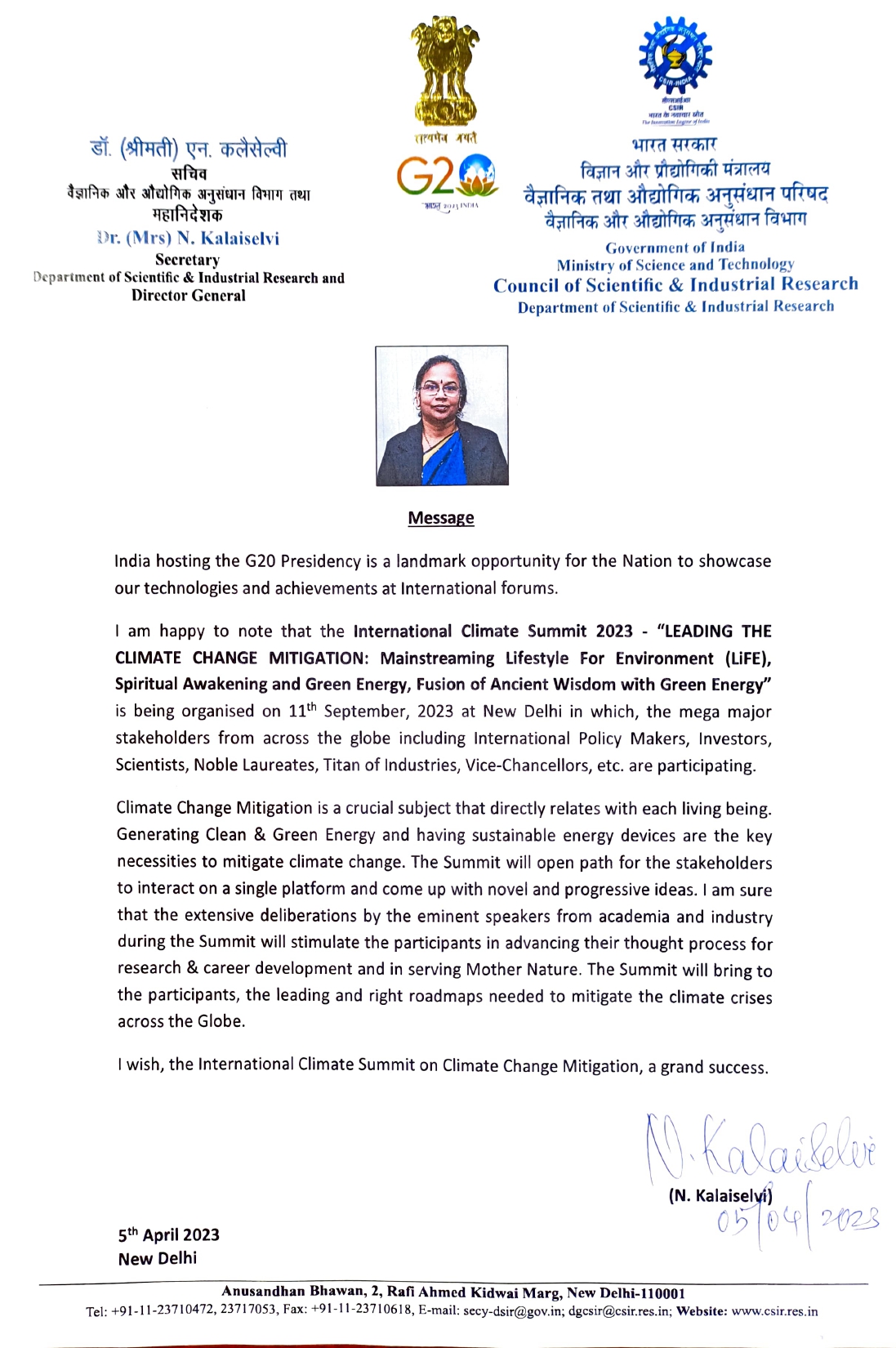 Message From CSIR – International Climate Summit 2024